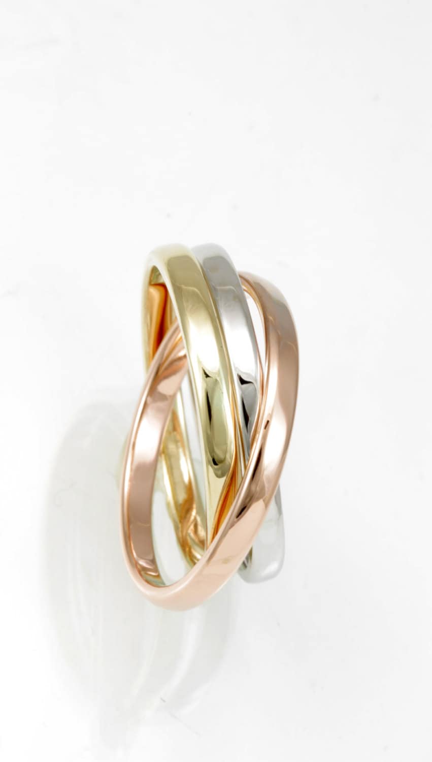 Trinity Ring in 14K Tri Colors 3 Circle Rings Triple Rings - Etsy