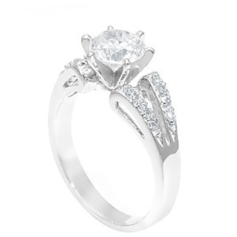 Round Diamonds, Micro Pave Set, 14K White Gold, CZ Engagement Ring ...