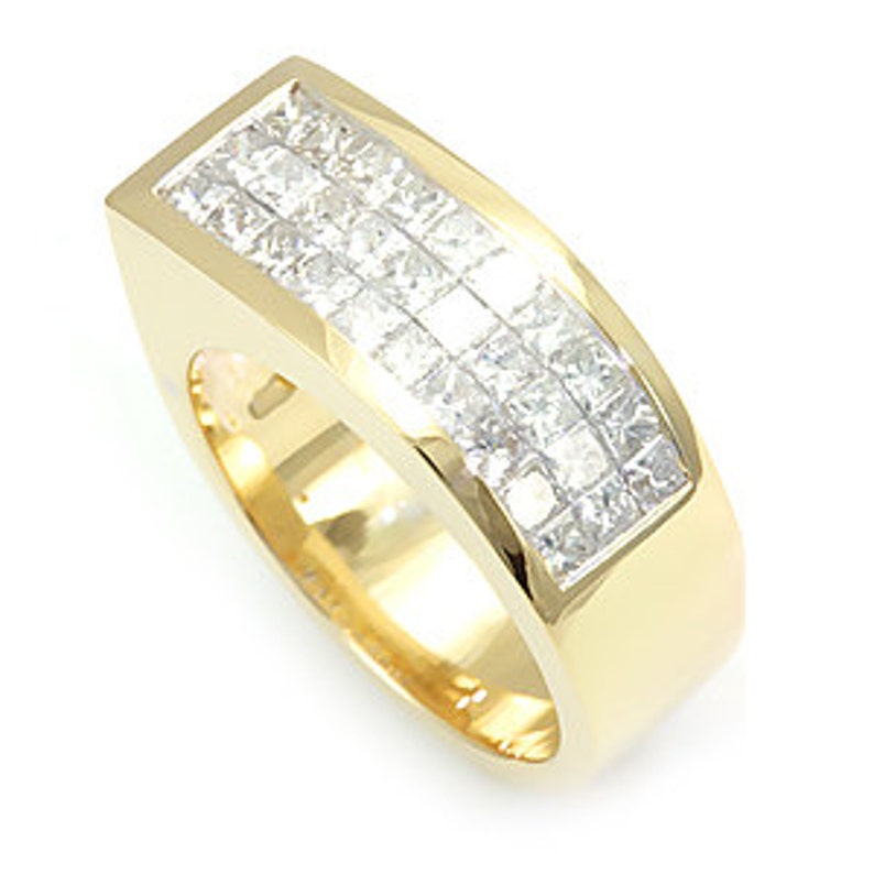 Invisible Set Princess Cut Diamond Ring , 14K Yellow Gold Ladies Rings ...