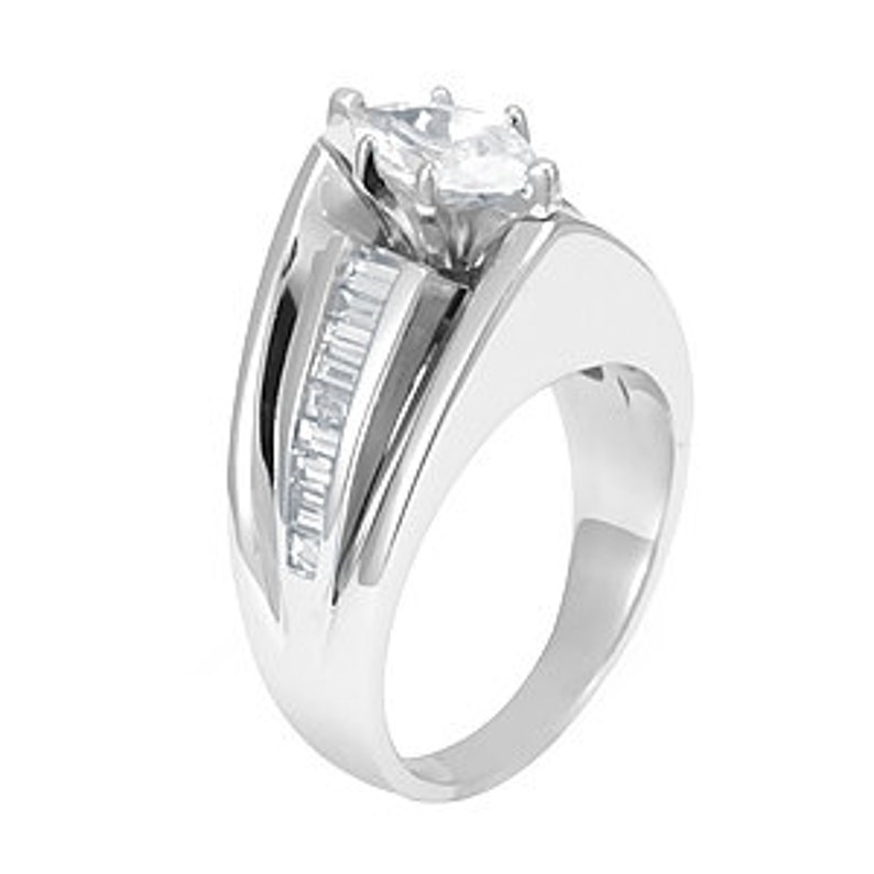 Baguette Diamonds, Channel Set, 14K White Gold, CZ Engagement Ring ...