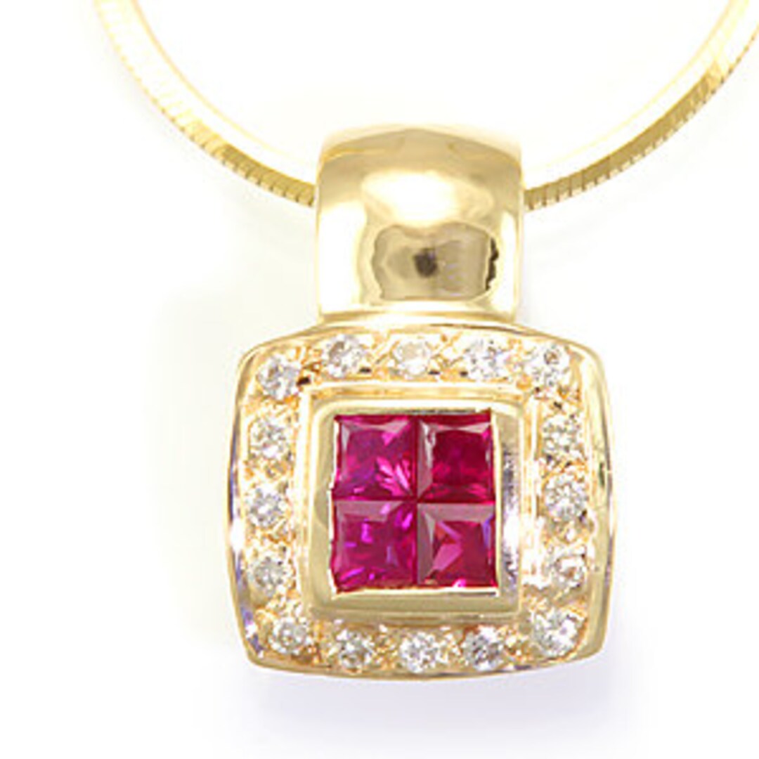 Diamond, Ruby Square Pendant, 14k Yellow Gold Ladies Pendant, Ladies ...