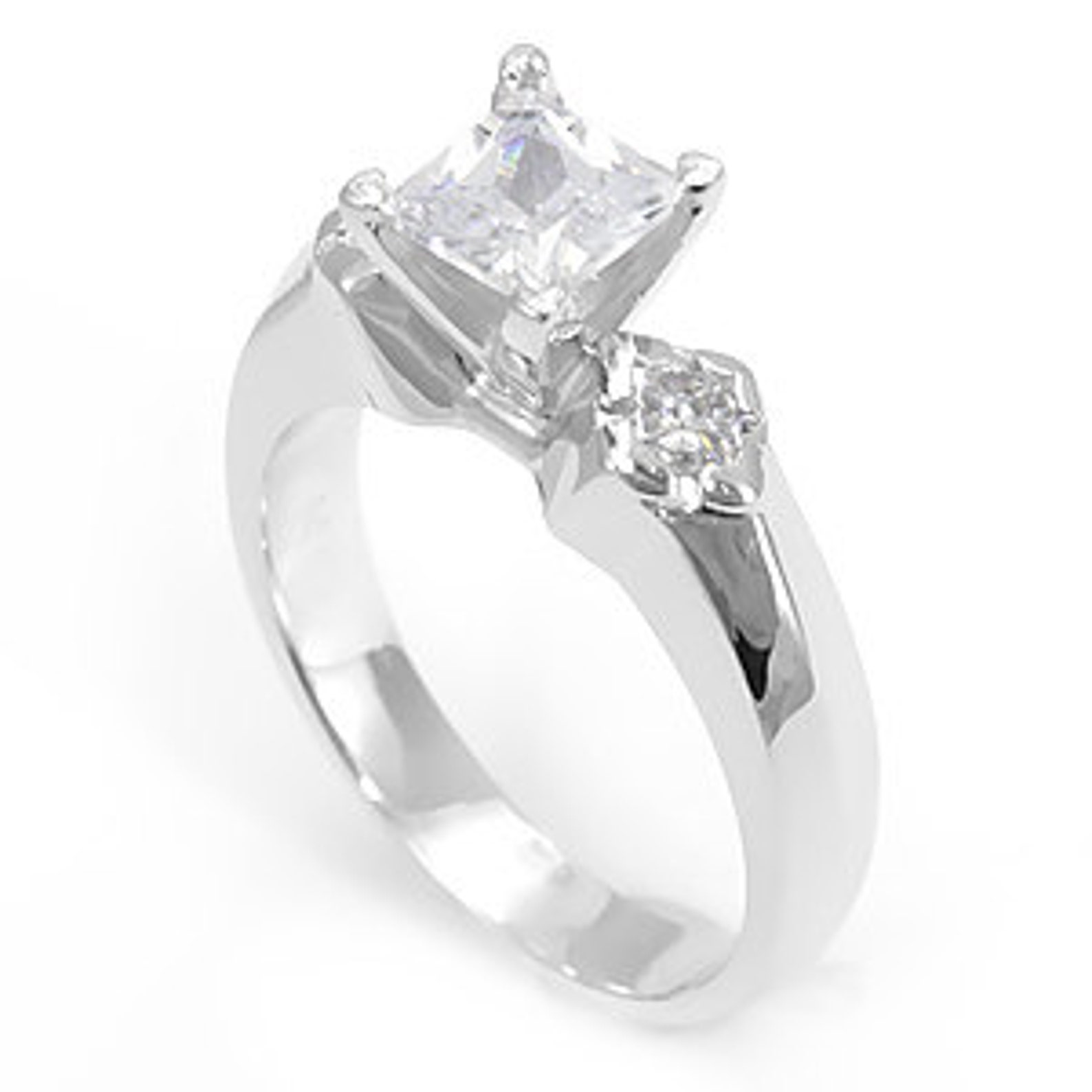 Princess Cut Diamonds, Bezel Set, 14K White Gold, CZ Engagement Ring ...