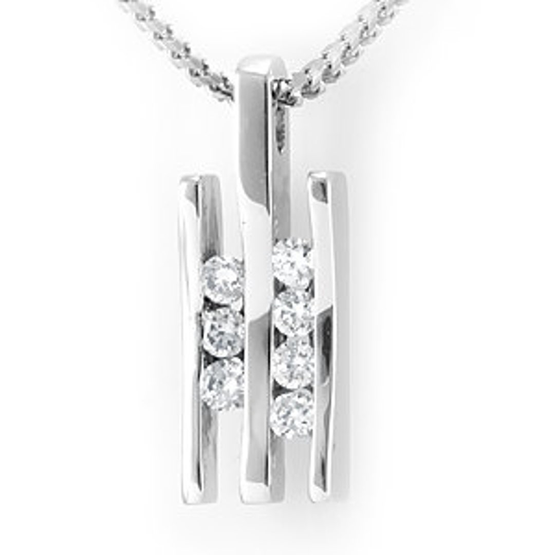 Double Bar Diamond Slider Pendant, 14K White Gold Ladies Pendant ...