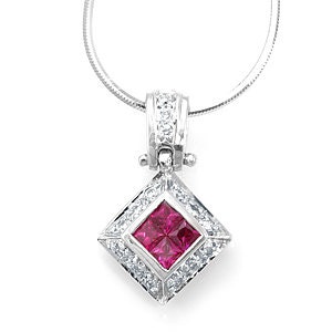 Round Diamond and Ruby Square Pendant, 14K White Gold Ladies Pendant ...