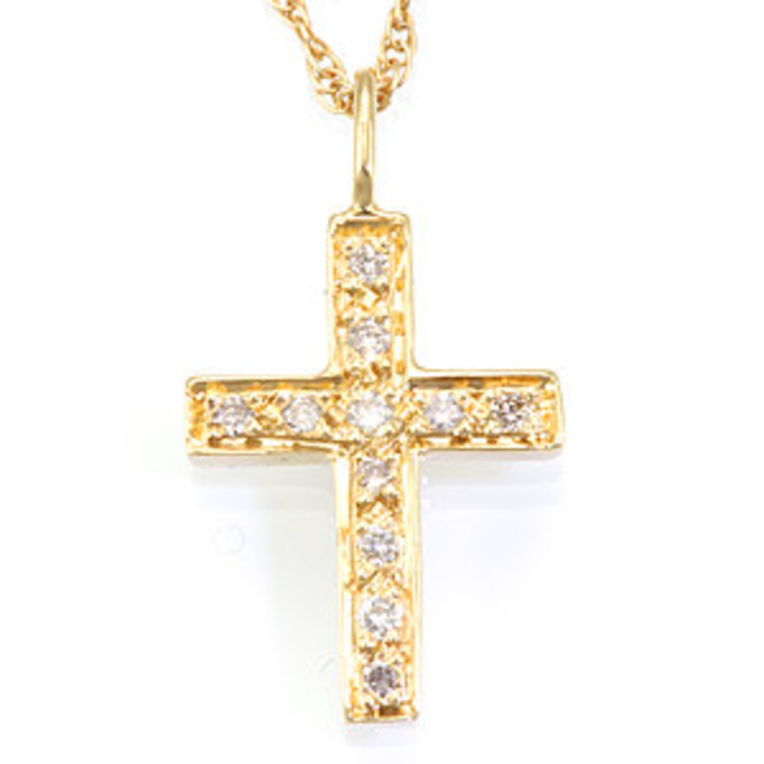 Micro Pave Diamond Cross Pendant, 14K Yellow Gold Pendant, Ladies Fine ...