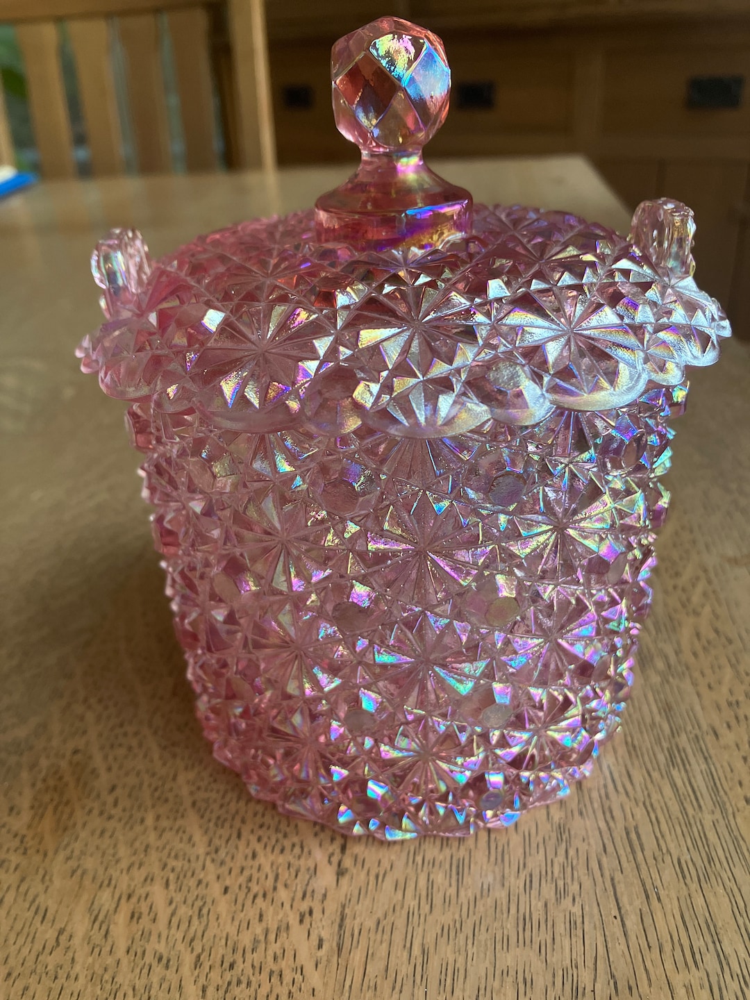 Fenton Pink Pearl/ Iridescent Daisy Buttondish - Etsy