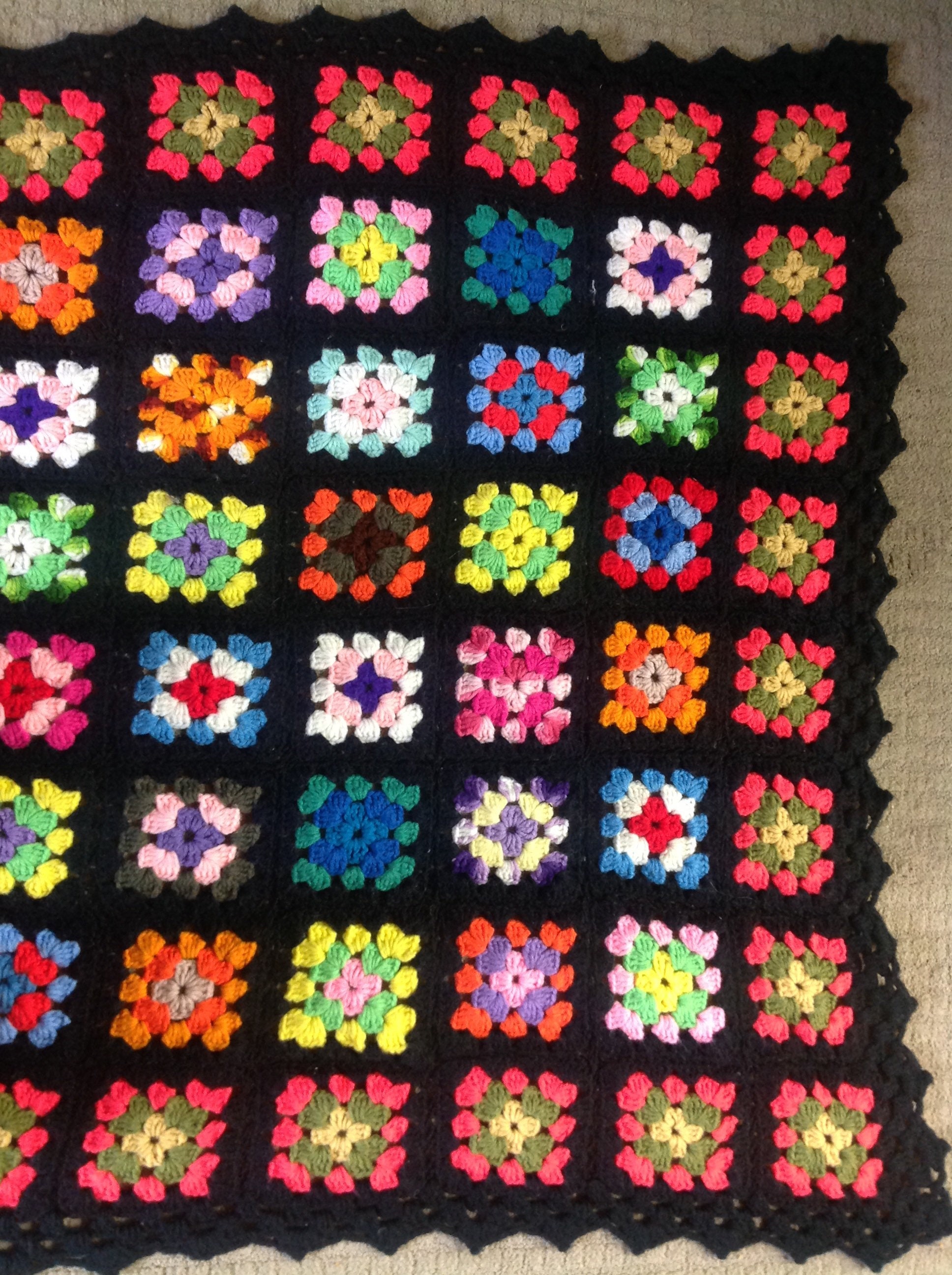 Vintage granny Square Afghan Rectangular Blanket Large Bright Color on ...