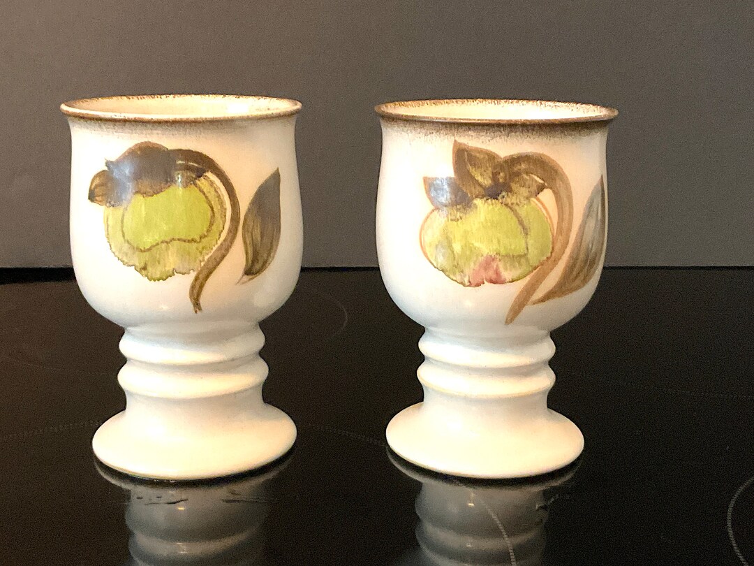DENBY TROUBADOR Stoneware GOBLETS Set of 2 Hand Painted Made in England ...
