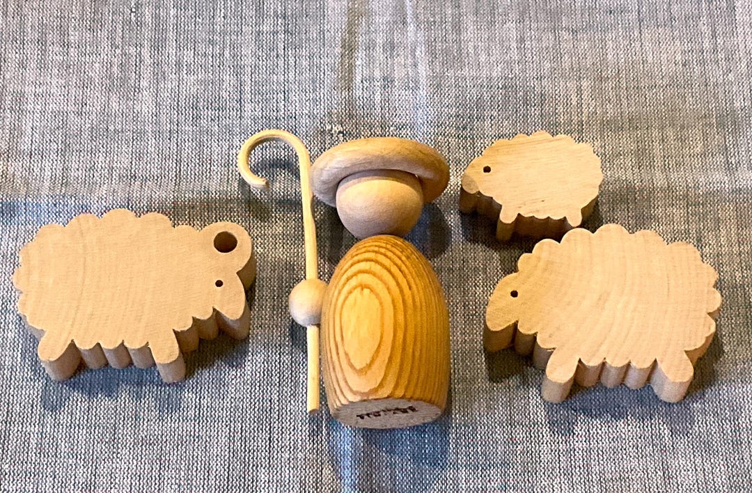 AARIKKA Birch NATIVITY FIGURES Shepard and 3 Sheep Ram Ewe and Lamb - Etsy