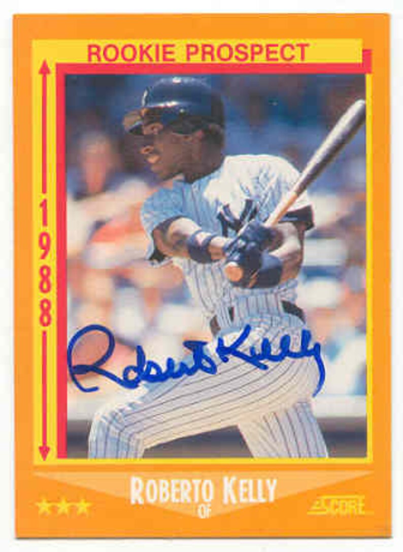 NY Yankees Roberto Kelly Signed Autographed Baseball Cards 2 - Etsy