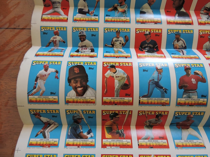 1988 Topps Baseball Card Uncut Sheets 2 Super Star Cards & Stickers ...