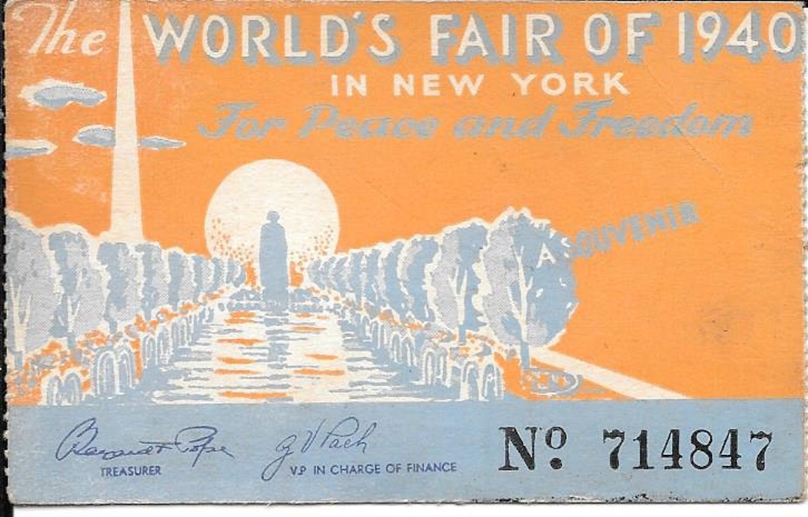 1939-40 NY World's Fair Admission Ticket the World's Fair of 1940 for ...