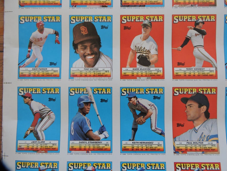 1988 Topps Baseball Card Uncut Sheets 2 Super Star Cards & Stickers ...