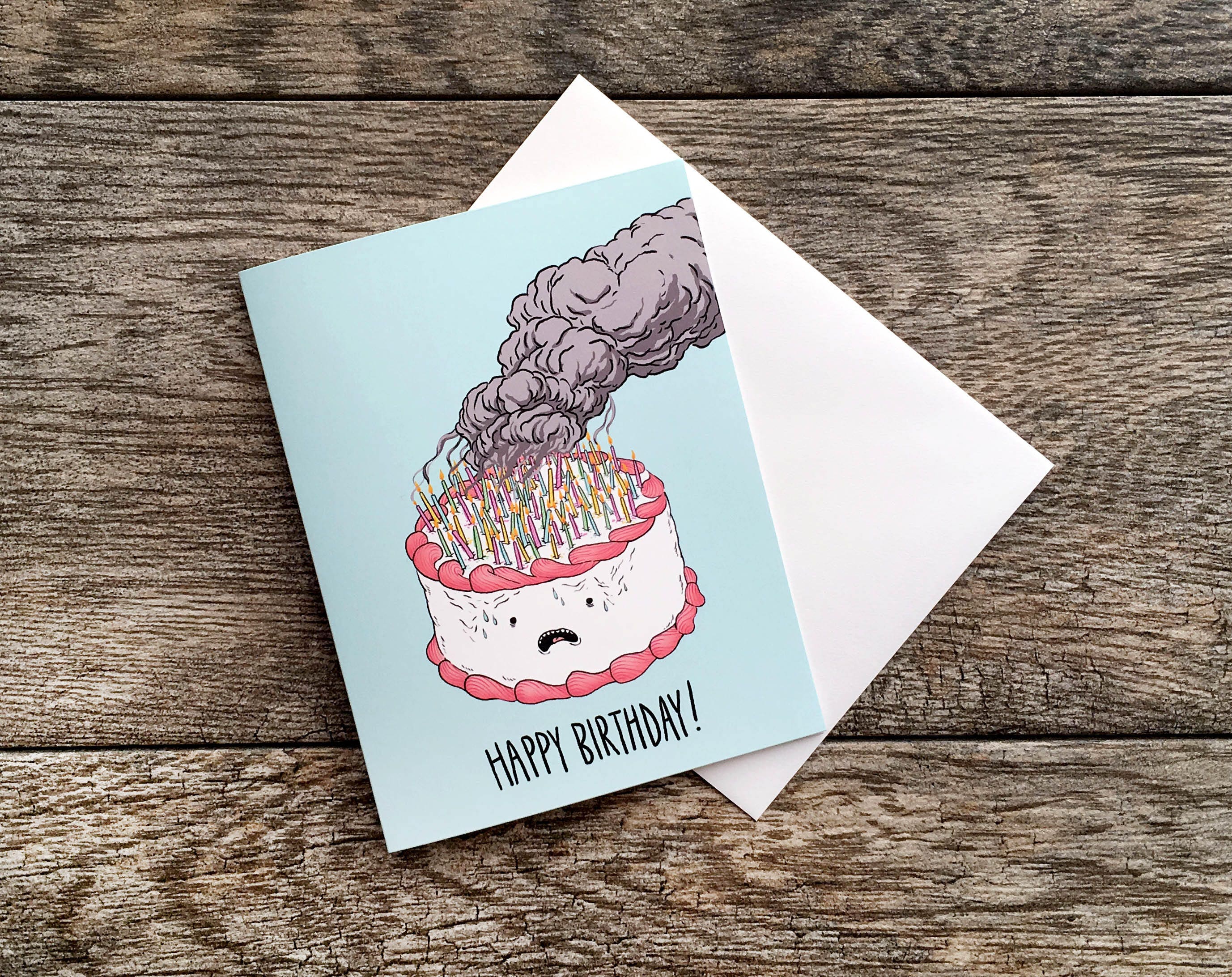 Happy Birthday Cake on Fire Greeting Card UPDATED | Etsy