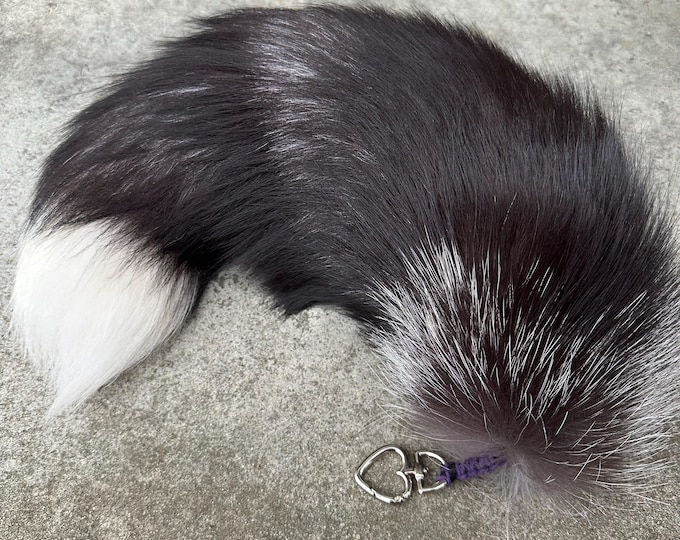 Handmade OOAK Silver Black & White Tipped Fox Tail Keychain Bag Charm ...