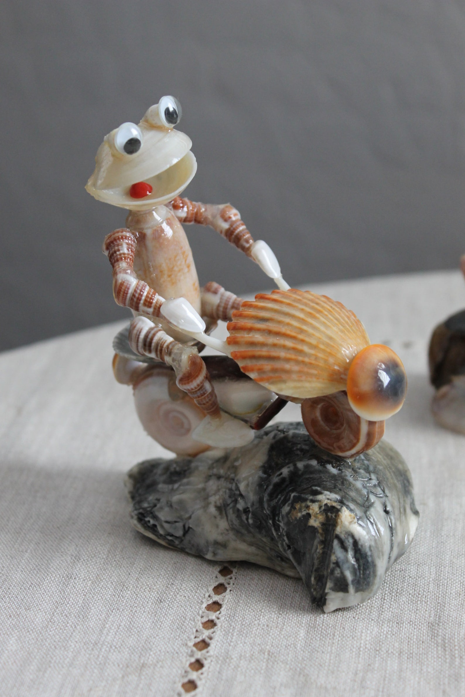 Seashell Art Frogs Riding Bikes Handmade Seashell Craft - Etsy