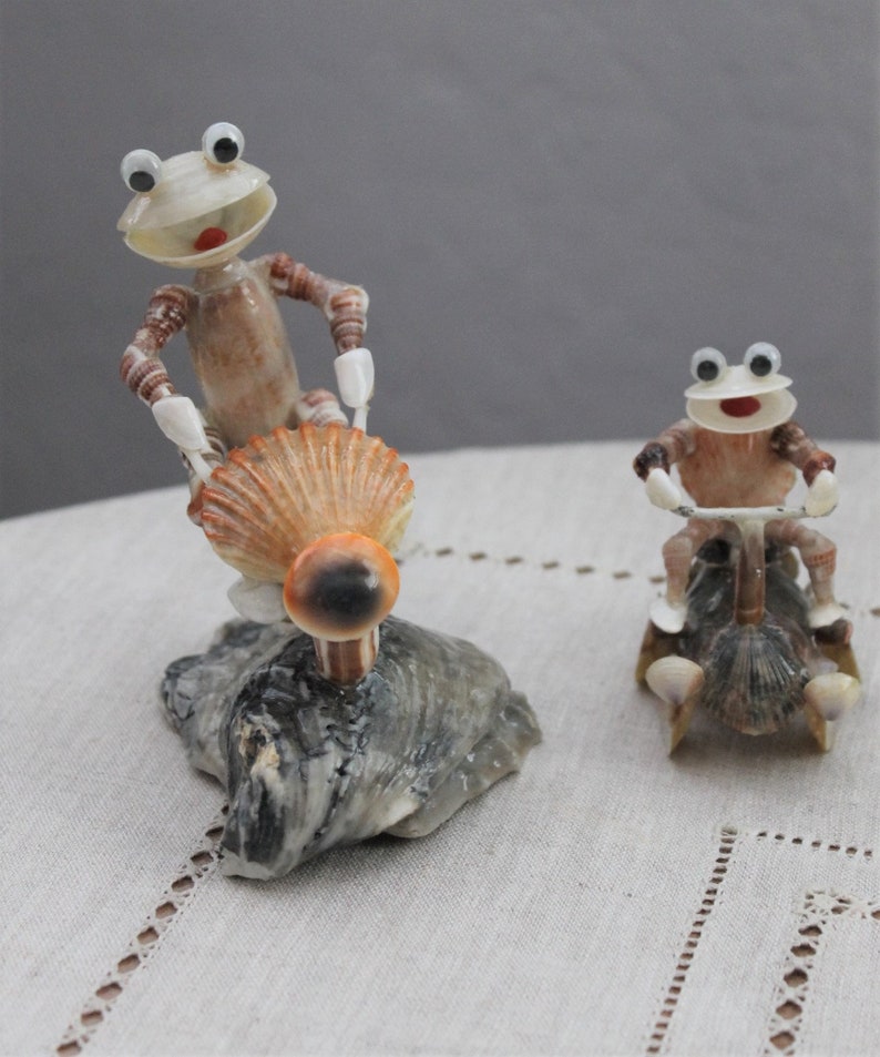 Seashell Art Frogs Riding Bikes Handmade Seashell Craft - Etsy
