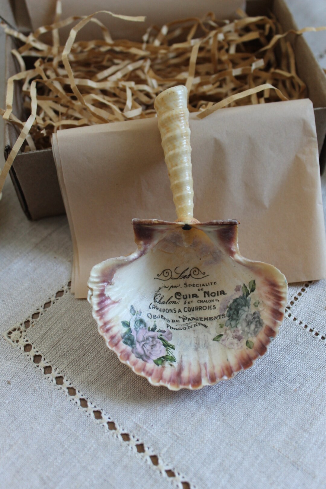 Paris Cottage Vintage Seashell Spoon, Scallop Turbo Handmade Seashell ...