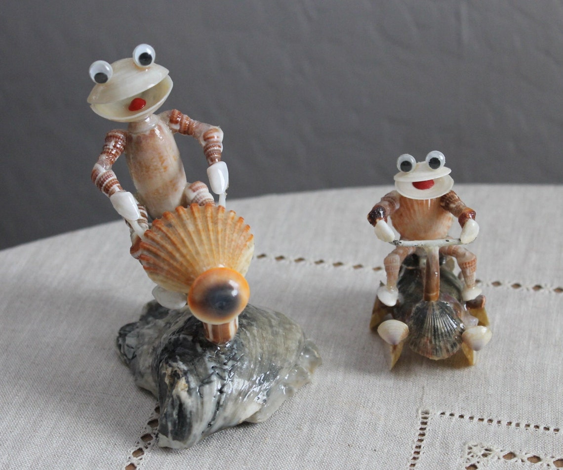 Seashell Art Frogs Riding Bikes Handmade Seashell Craft - Etsy