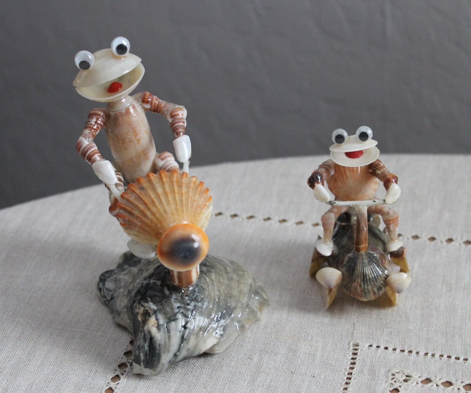 Seashell Art Frogs Riding Bikes Handmade Seashell Craft - Etsy