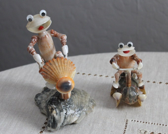 Seashell Art Frogs Riding Bikes, Handmade Seashell Craft, Animal Shell ...