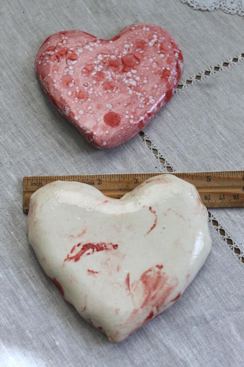 Handmade Off-white and Red-pink Ceramic Heart Ring Jewelry Dish ...
