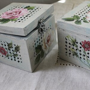 Handmade Vintage Victorian Style Wooden Storage Box With Pink White ...