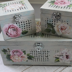 Handmade Vintage Victorian Style Wooden Storage Box With Pink White ...