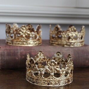 Handmade Metal Rusted Crown, off White Patina With Gold Leaf, Candle ...