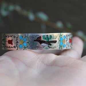 Authentic Native American Road Runner Silver Cuff Bracelet Signed by ...