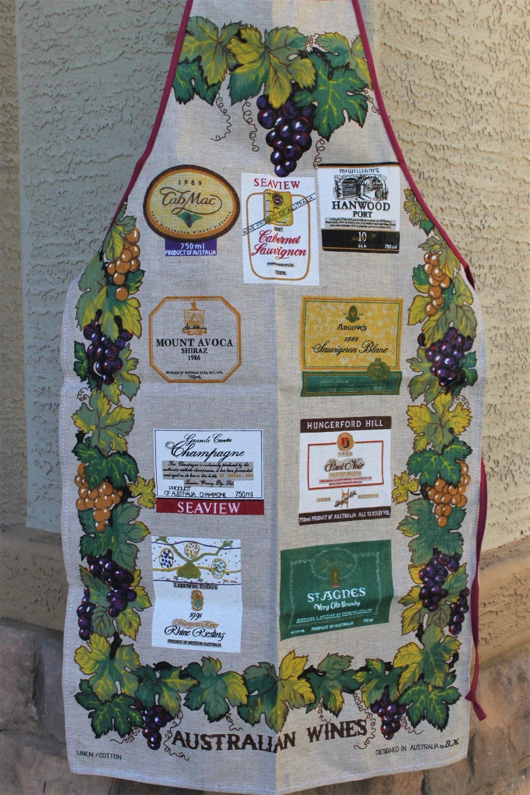 Vintage Australian Wine Labels Apron: Linen Cotton Kitchen Chef Apron ...