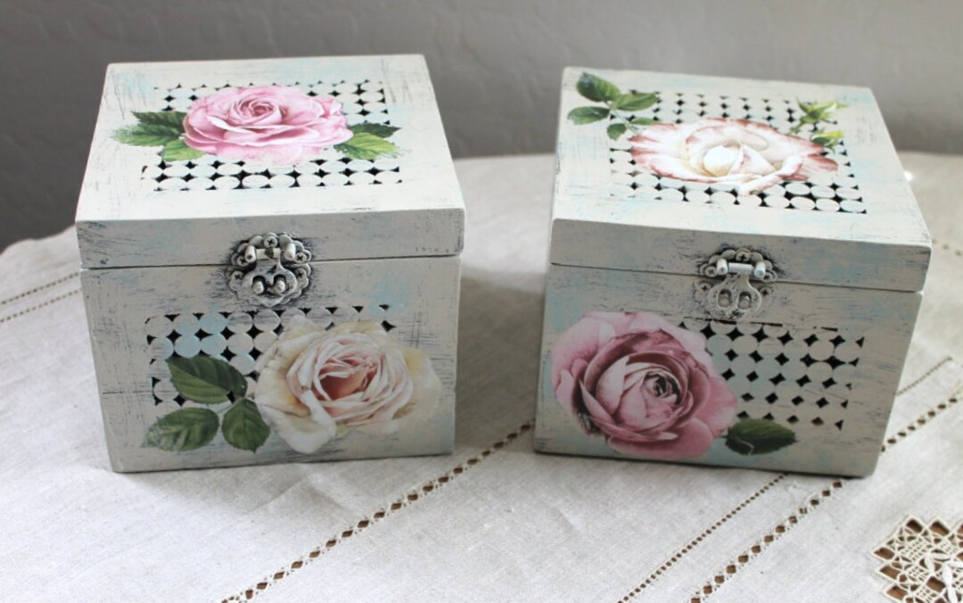 Handmade Vintage Victorian Style Wooden Storage Box With Pink White ...