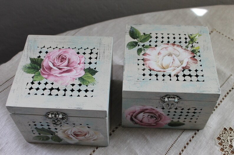 Handmade Vintage Victorian Style Wooden Storage Box With Pink White ...