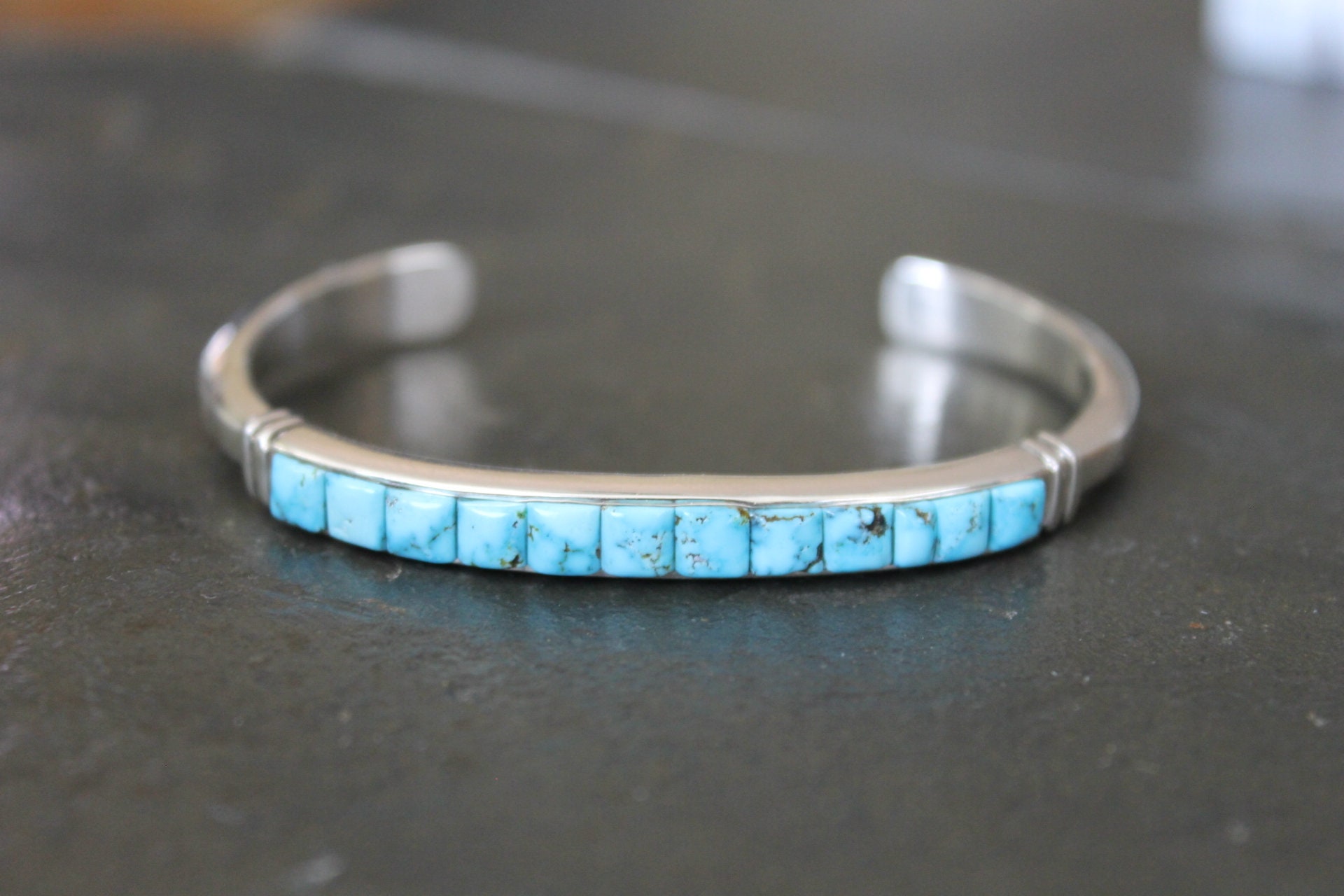 Authentic Native American Turquoise Silver Cuff Bracelet Signed by ...