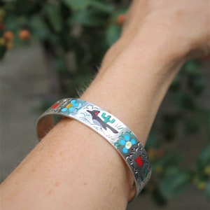 Authentic Native American Road Runner Silver Cuff Bracelet Signed by ...