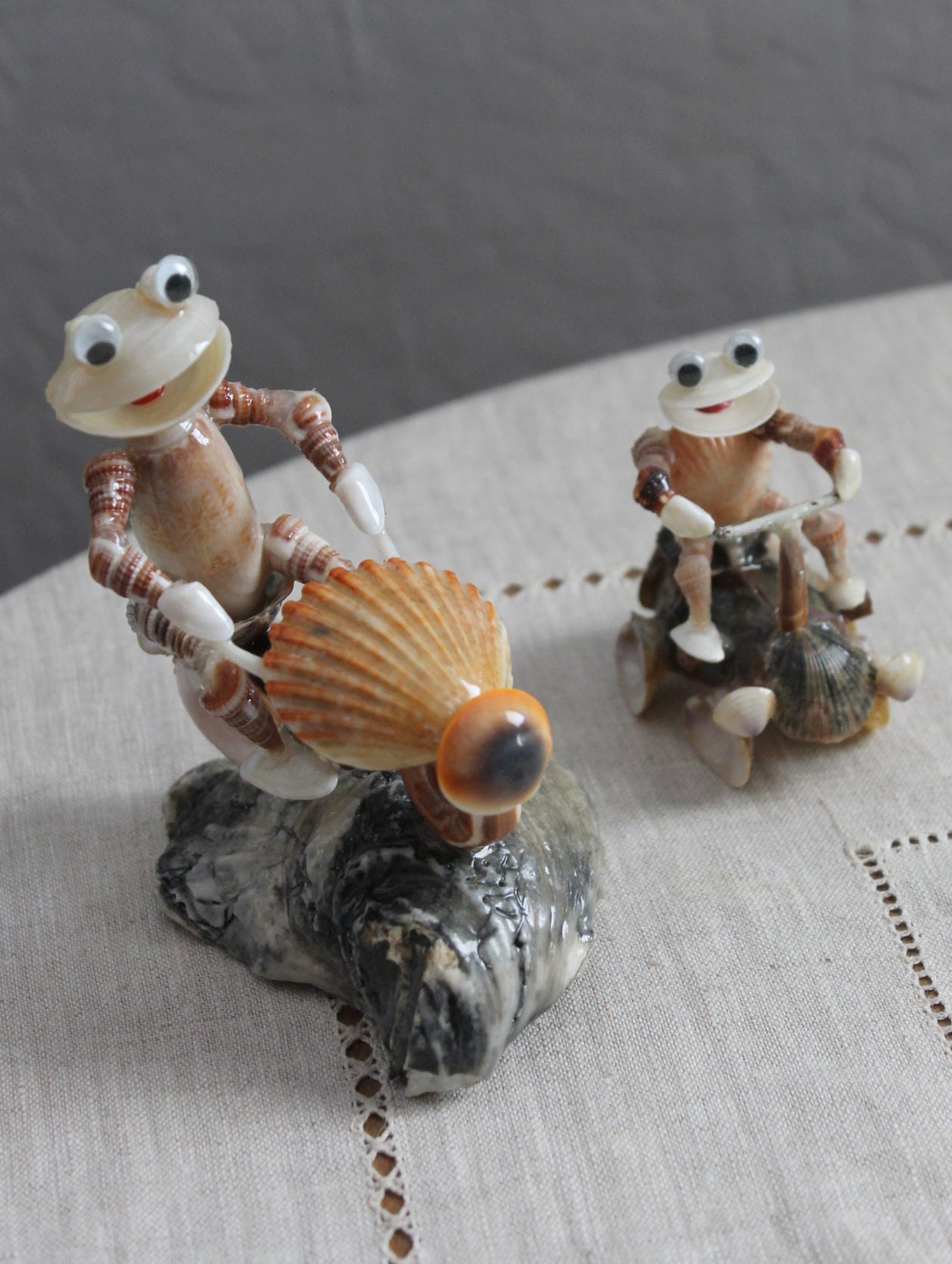 Seashell Art Frogs Riding Bikes Handmade Seashell Craft - Etsy