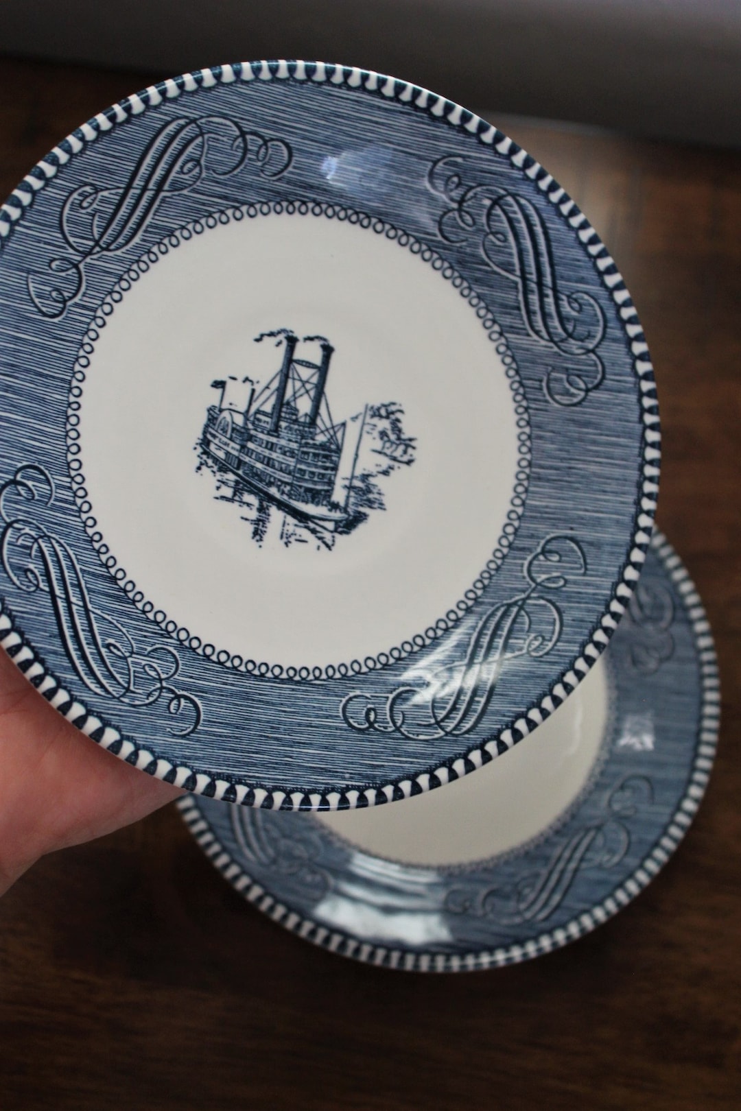 Vintage White Blue Ceramic Currier & Ives Saucers, Mississippi River ...