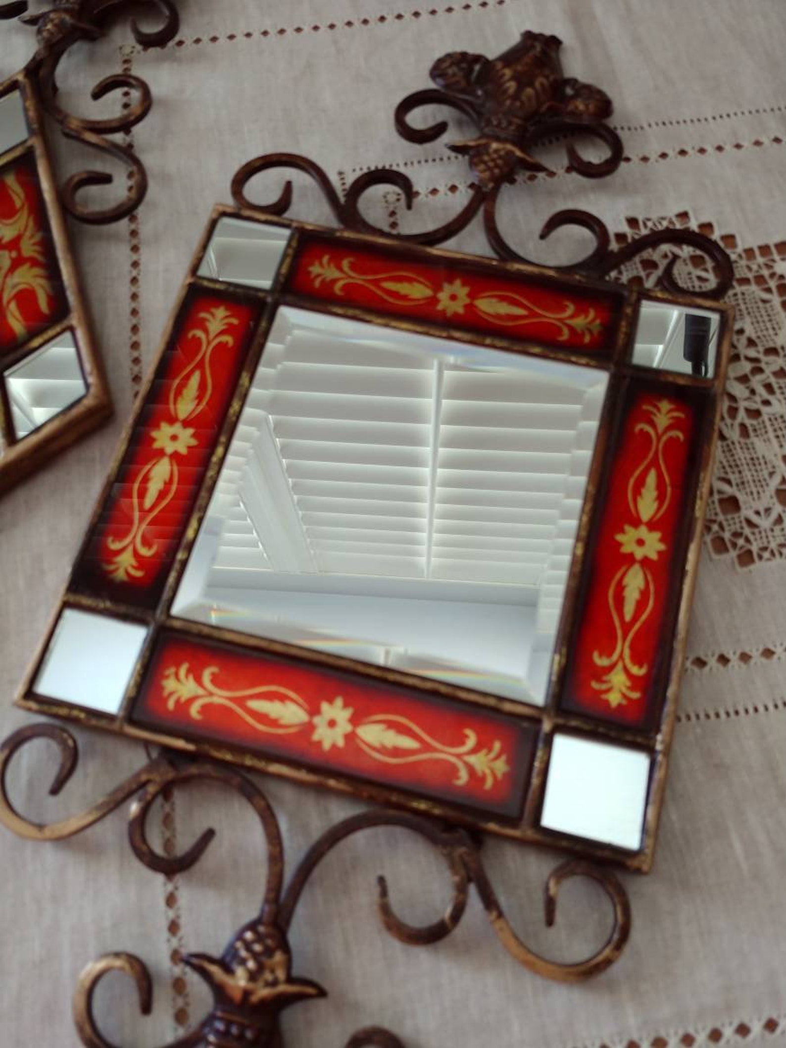 2 Vintage Ornate Spanish Style Wall Mirror Red Black Gold - Etsy