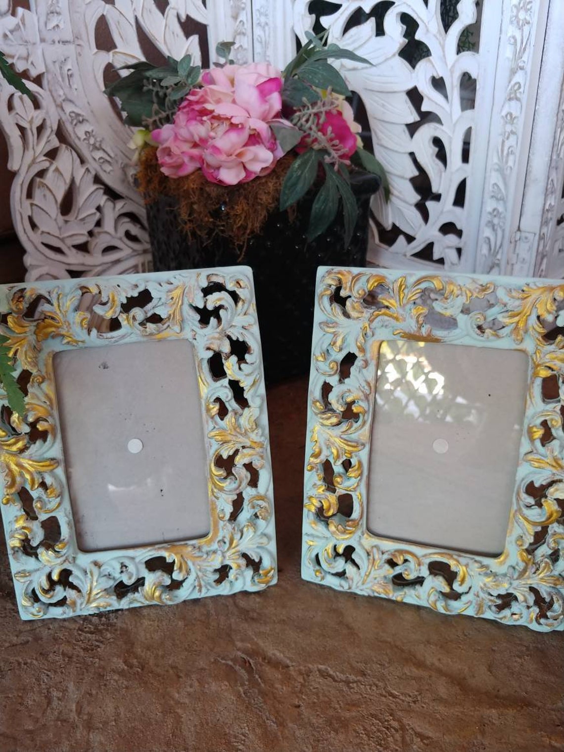 Vintage Ornate Picture Frames: Shabby Chic Gold Leaf, Robin Egg Blue ...