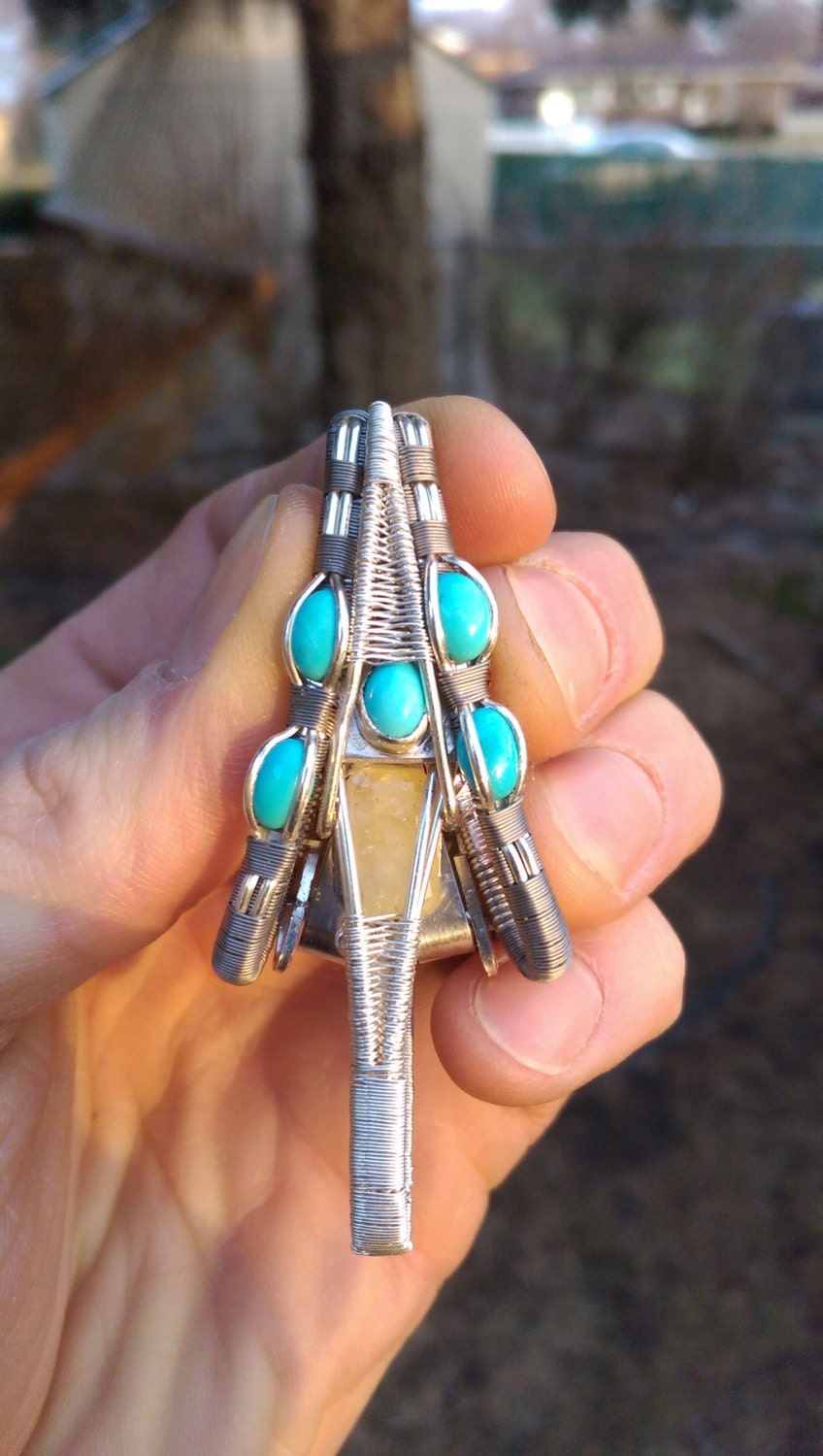 Yellow Beryl Turquoise Wire Wrapped Pendant Jewelry - Etsy