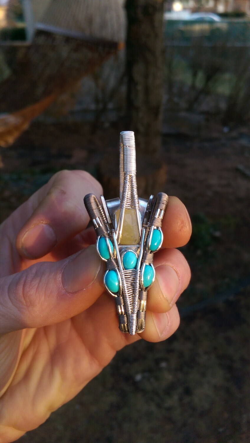 Yellow Beryl, Turquoise Wire Wrapped Pendant, Jewelry - Etsy