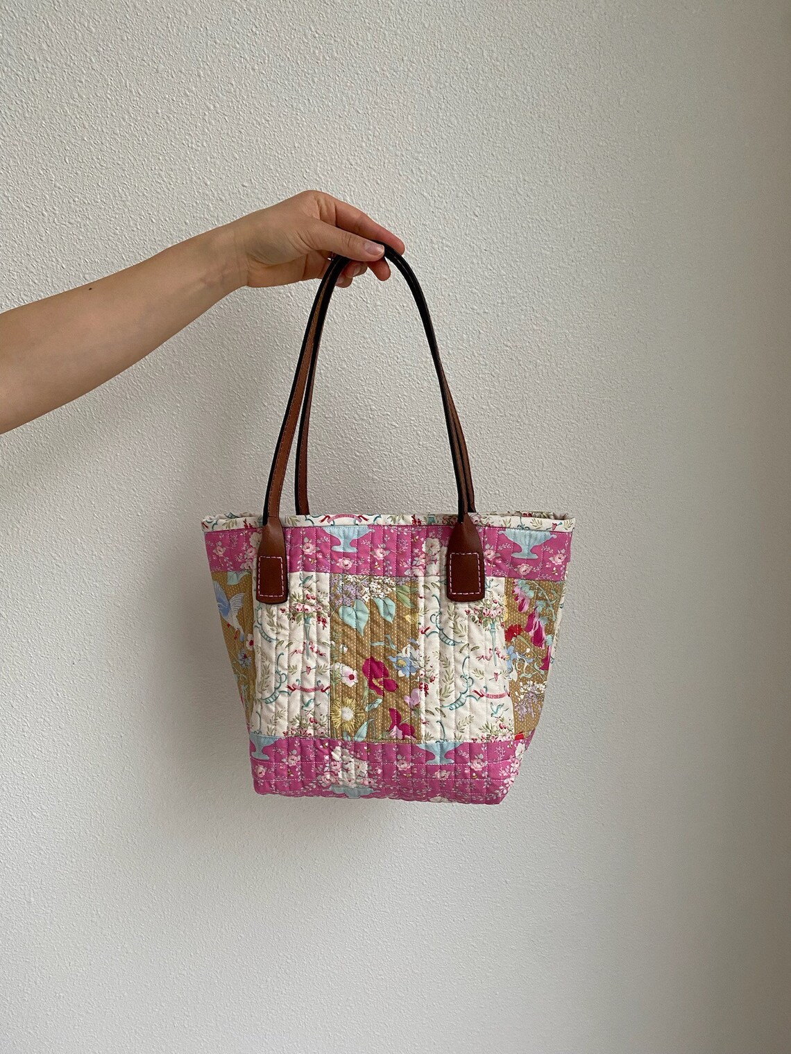 Pink Floral Quilted Shoulder Bag - Etsy