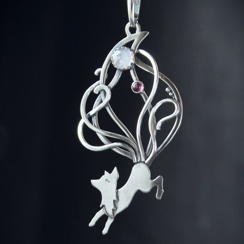 Silver Pendant Kitsune Japan Fox Necklace Totem Animal - Etsy