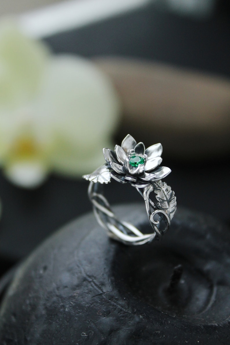 Proposal Ring With Silver Lotus Flower Bohemian Wedding Botanical ...