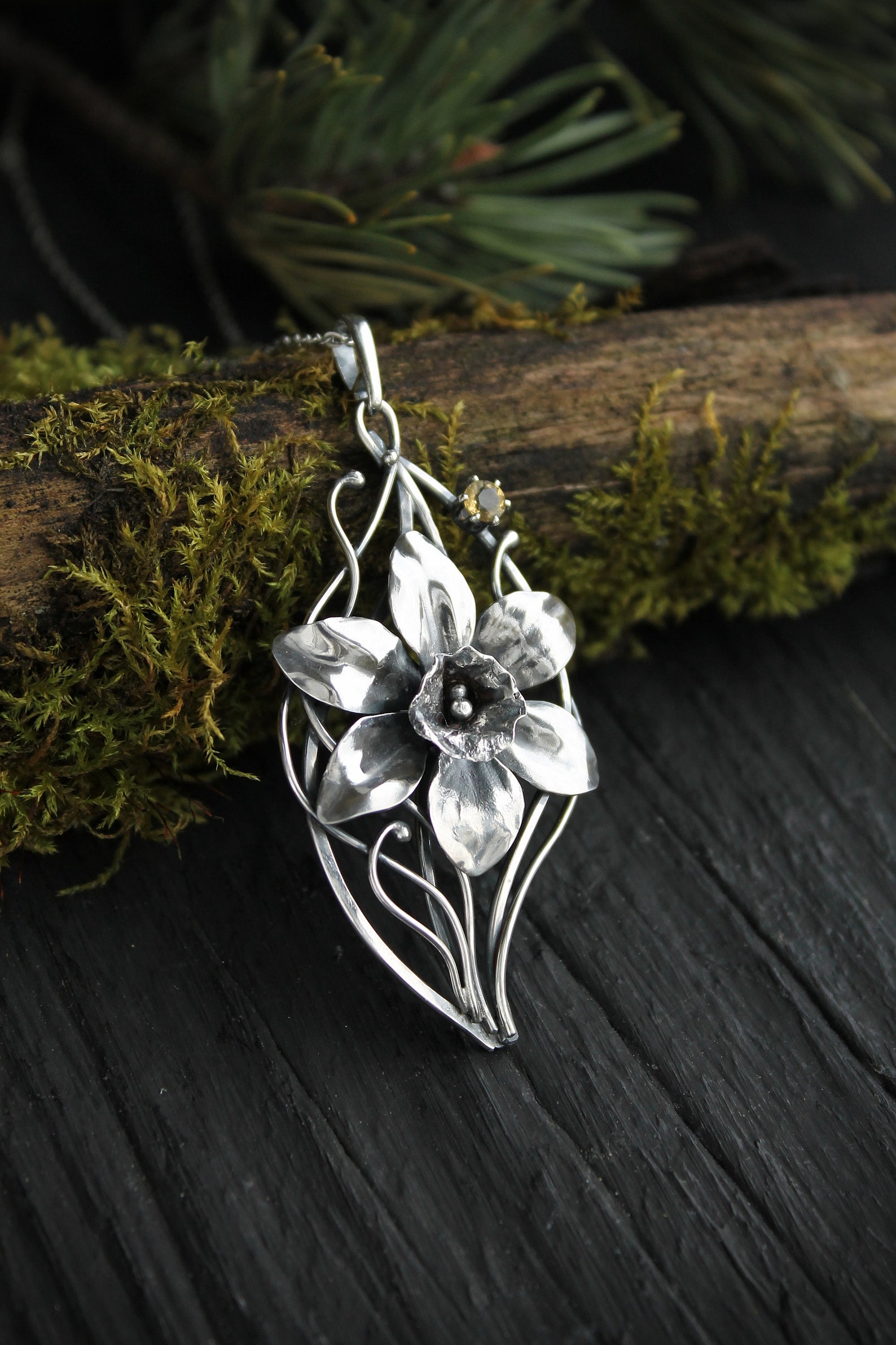 Daffodil Necklace Sterling Silver Botanical Jewelry Floral - Etsy
