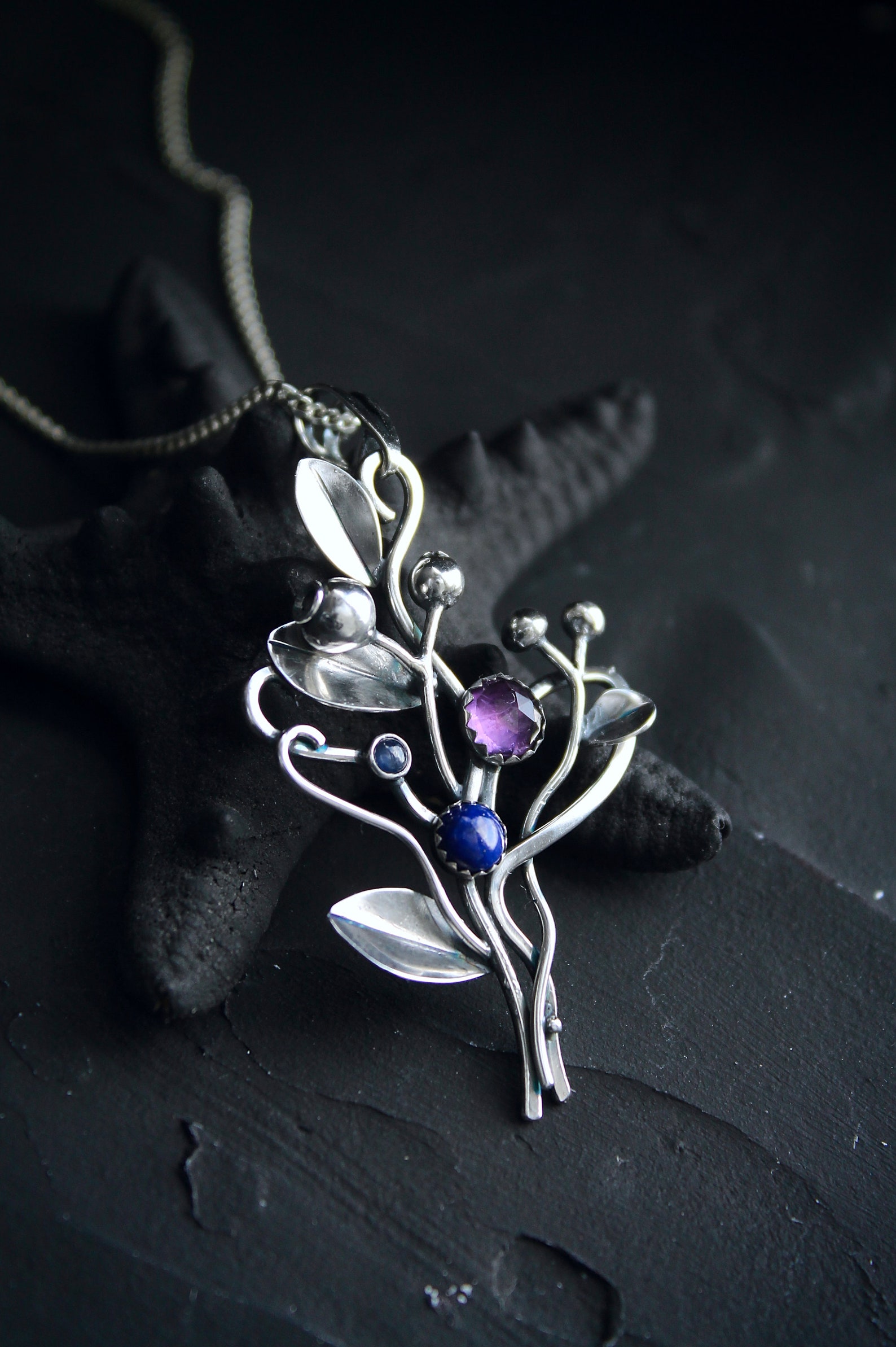Blueberry Silver Pendant Necklace, Sapphire Amethyst Berries Jewelry ...