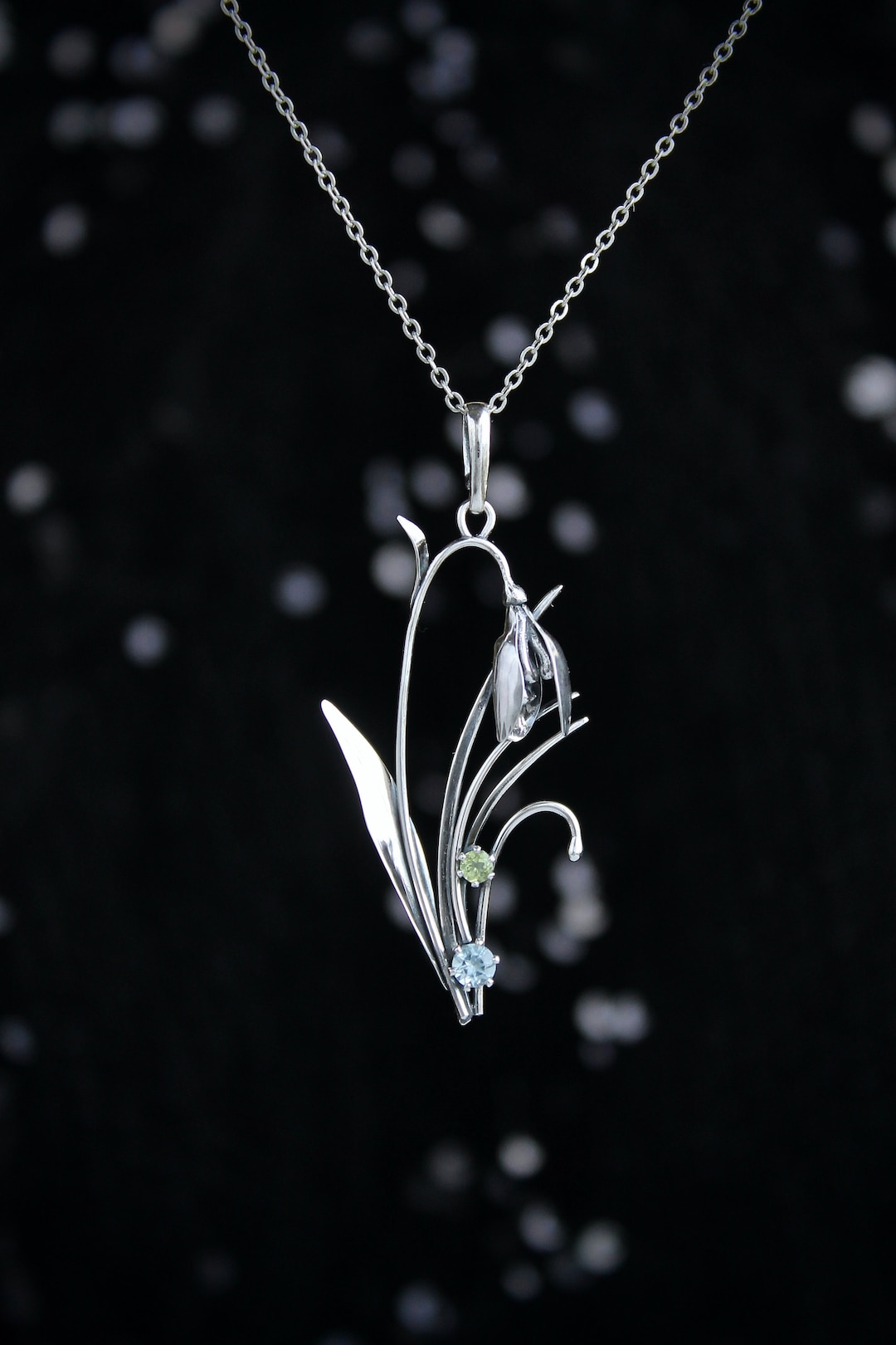 Spring Flower Pendant Silver Snowdrop Necklace Blooming Flower Pendant ...
