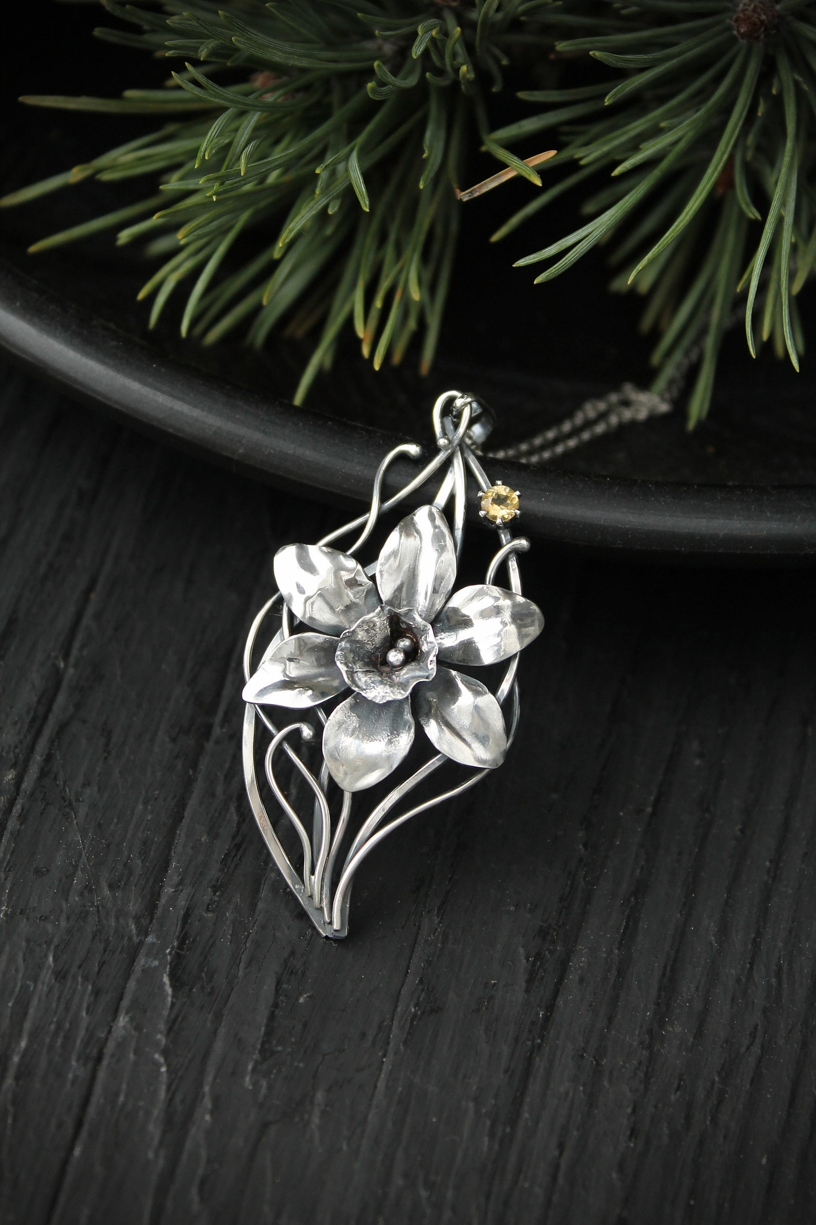 Daffodil Necklace Sterling Silver Botanical Jewelry Floral - Etsy