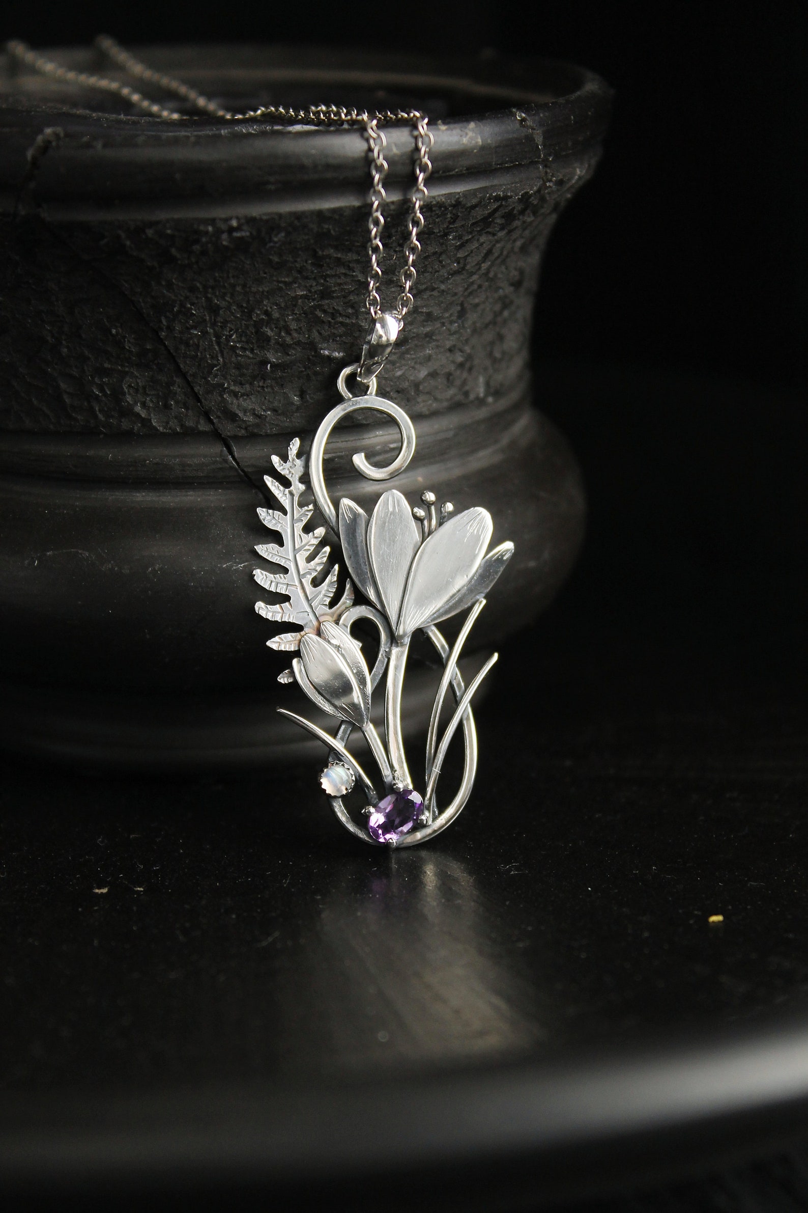 Silver Necklace Crocus Spring Flower Pendant Floral Jewelry - Etsy