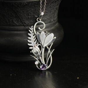 Silver Necklace Crocus Spring Flower Pendant Floral Jewelry - Etsy